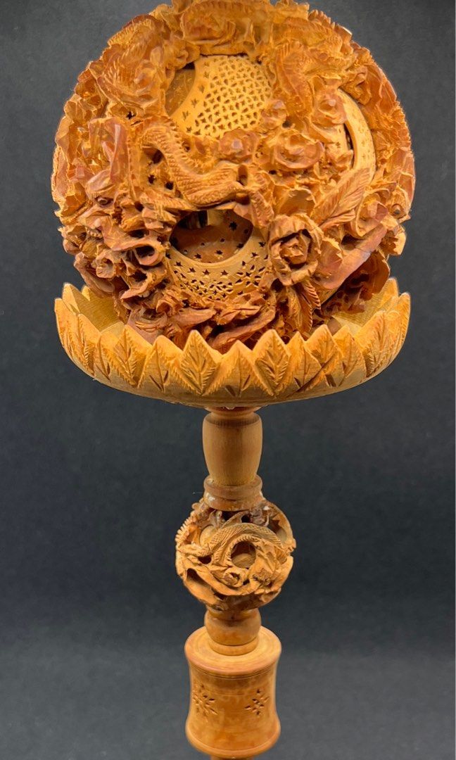Chinese Wood Craved Puzzle Balls On A Stand, Furniture & Home Living ...