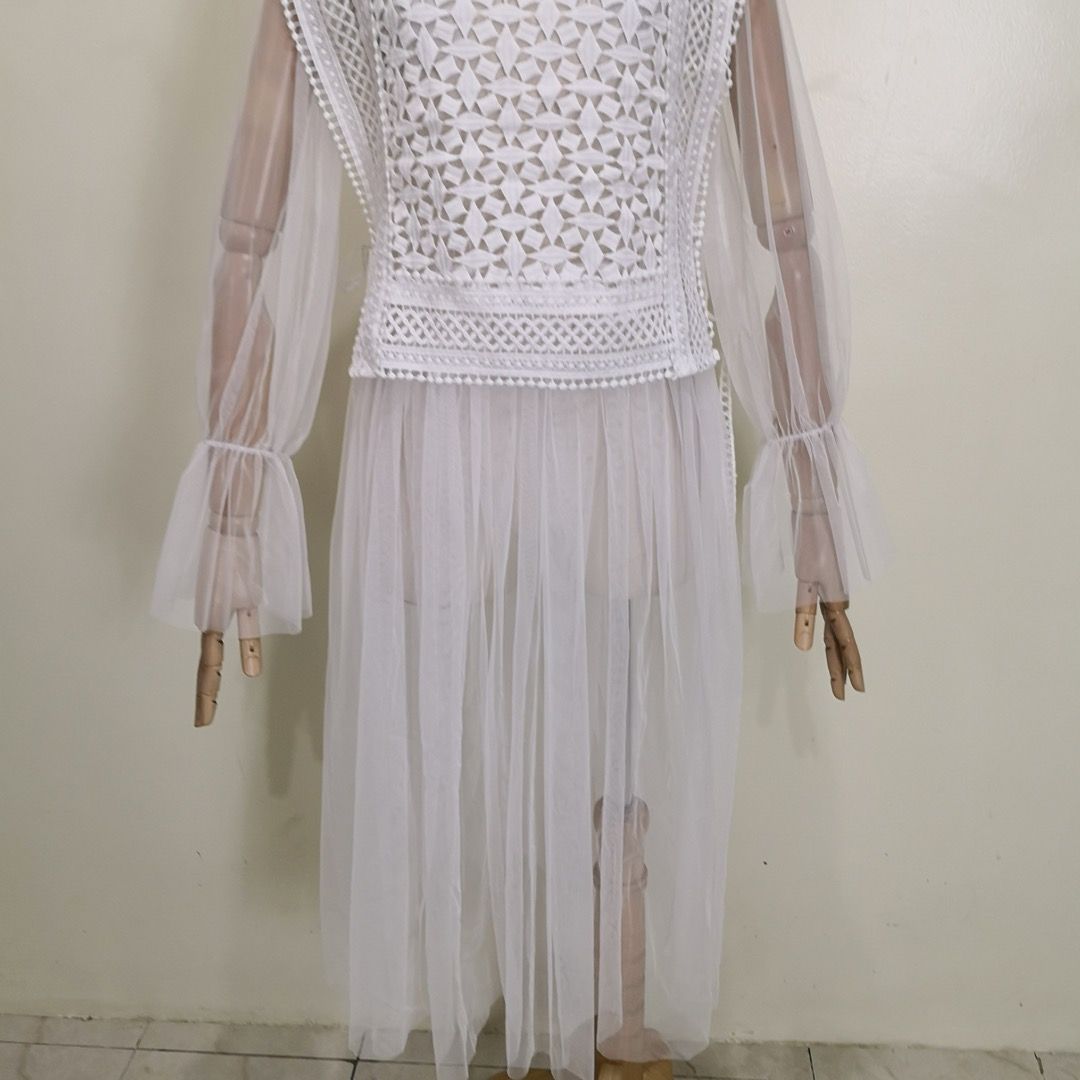 CL162 - She Su Studio Sheer White Tulle Dress with Lace Top Overlay ...