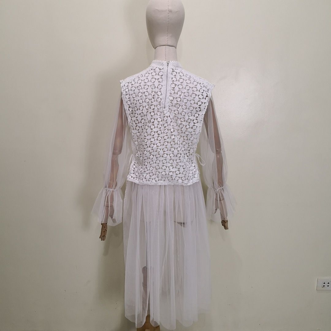 CL162 - She Su Studio Sheer White Tulle Dress with Lace Top Overlay ...