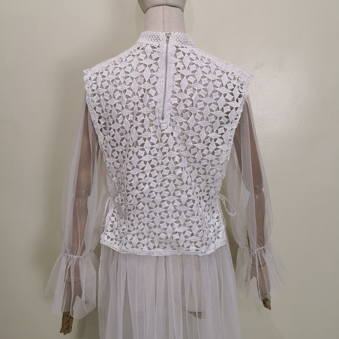 CL162 - She Su Studio Sheer White Tulle Dress with Lace Top Overlay ...