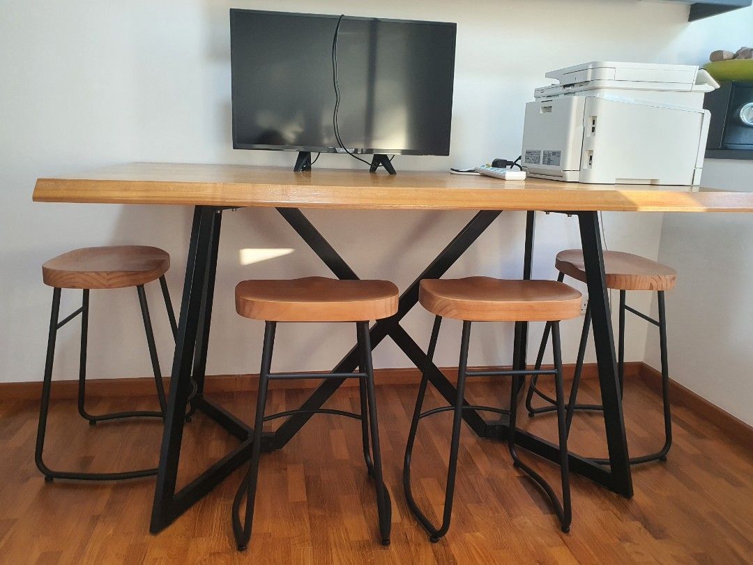 Classic wooden long high table and stools, Furniture & Home Living ...