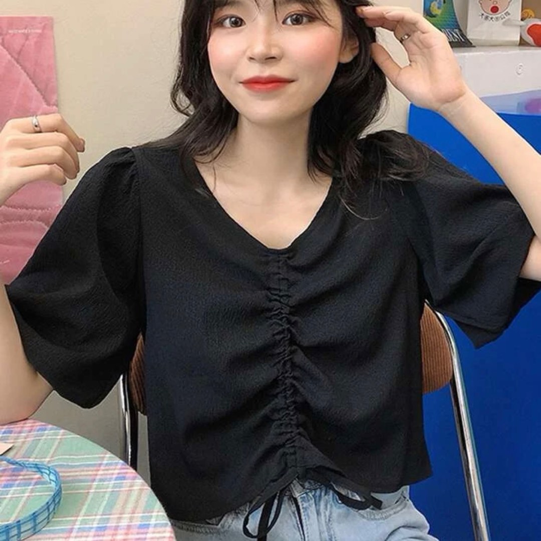 Draw-string Top, Women's Fashion, Tops, Blouses on Carousell