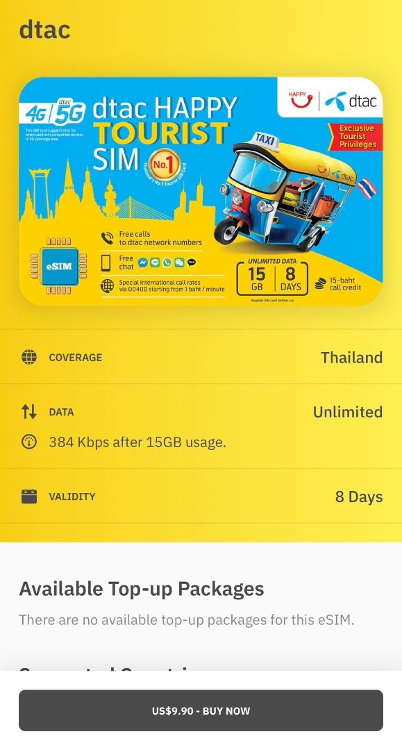 eSIM dtac (Thailand) HAPPY Tourist SIM - Unlimited Data for 16 days, Mobile Phones & Gadgets ...