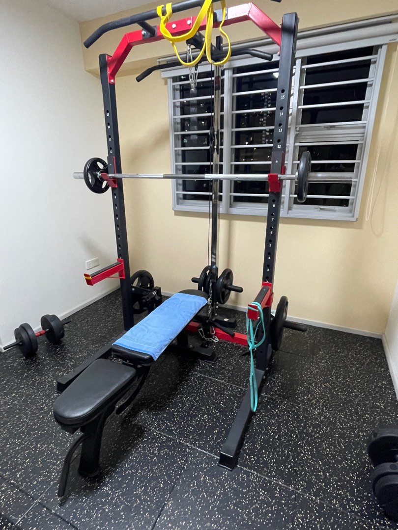 Home Gym Half Rack (with weights and bench), Sports Equipment, Exercise ...