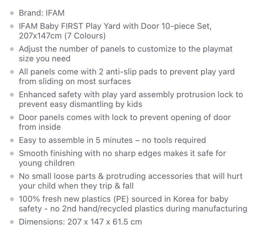 IFAM BABY FIRST PLAY YARD 207x147cm with Door 10 piece set, Babies ...