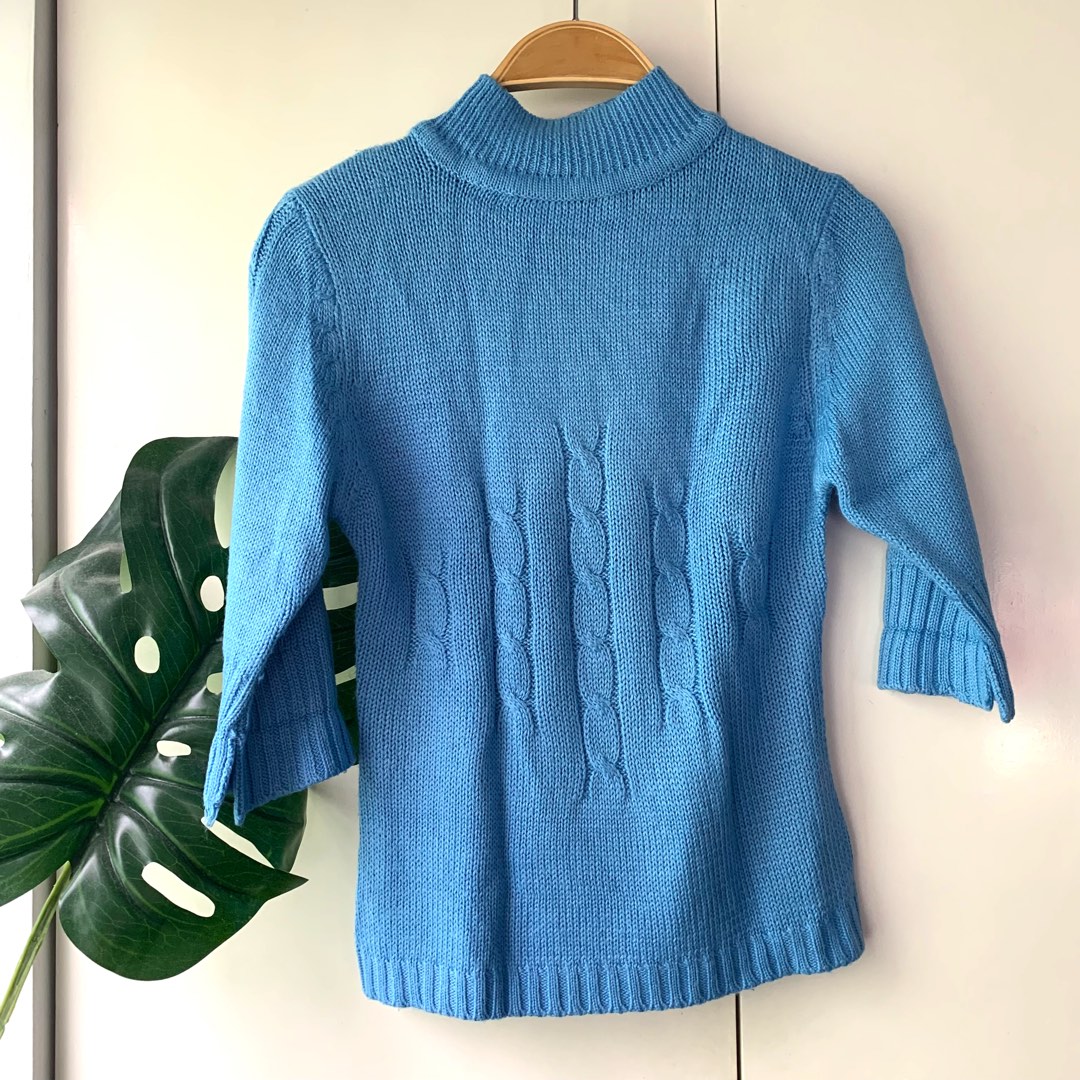 Korea Blue Knit Top on Carousell