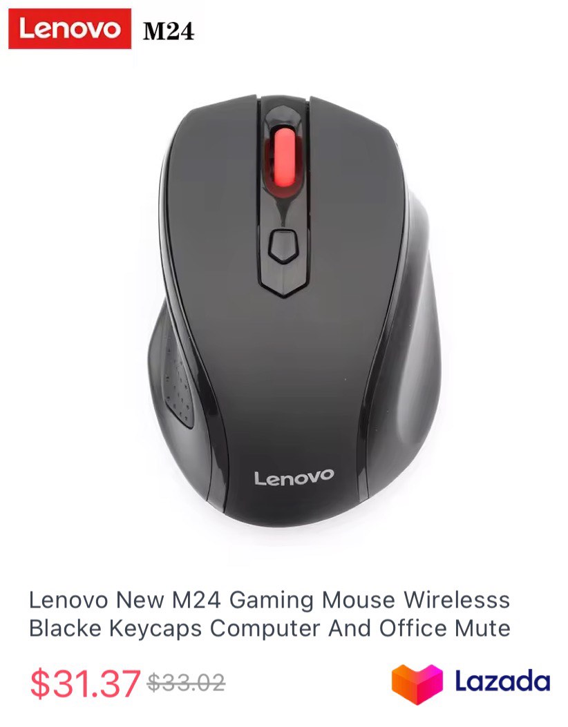 Lenovo New M24 Gaming Mouse Wirelesss Blacke Keycaps Computer And ...