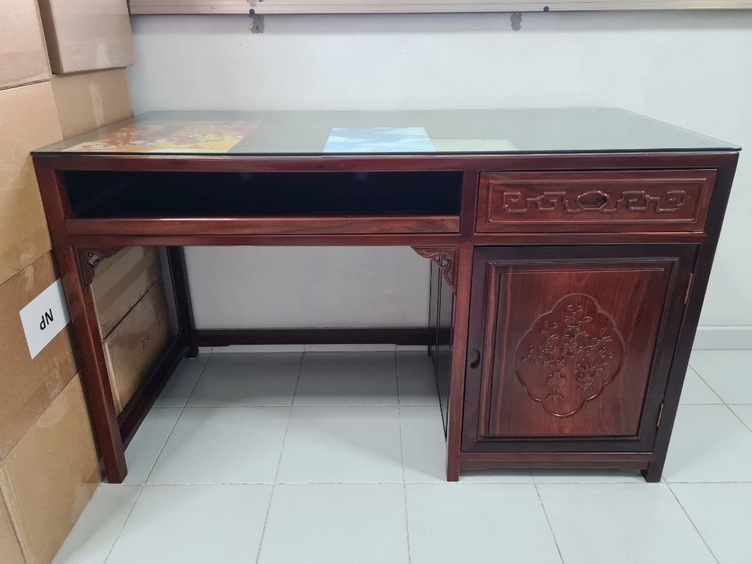Mahogany Wood Study Table and Chair (Vintage Chinese Style), Furniture ...
