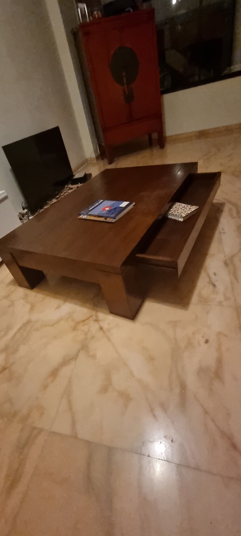Massive Teak wood coffee table with inbuilt drawer, Furniture & Home ...