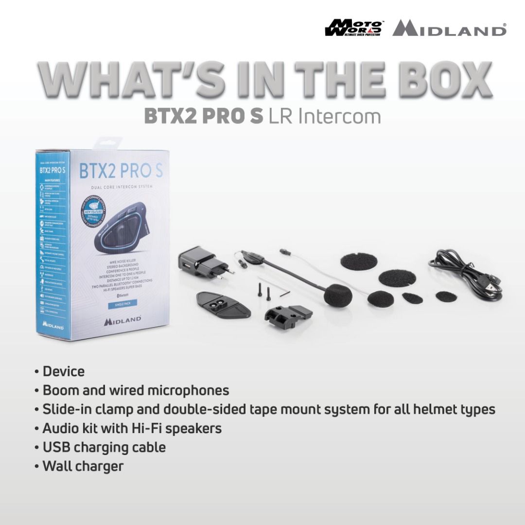 Midland BTX2 Pro S LR Intercom Motorcycle Helmet Bluetooth (Open ...