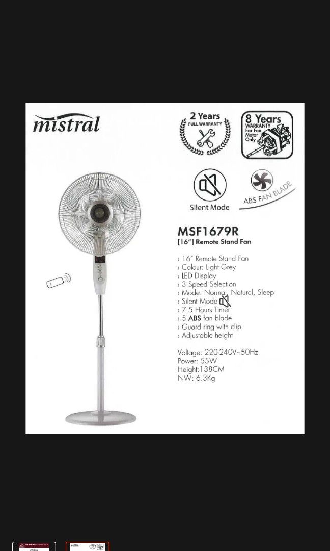 Mistral Fan standing 16" with remote control, Furniture & Home Living ...