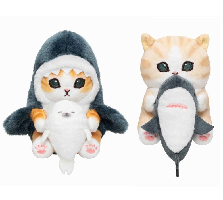 Mofusand Nyanko Cat Watching Desktop Hikkake Plush - Shark Cat Samenyan Hugging Seal / Ginger ...