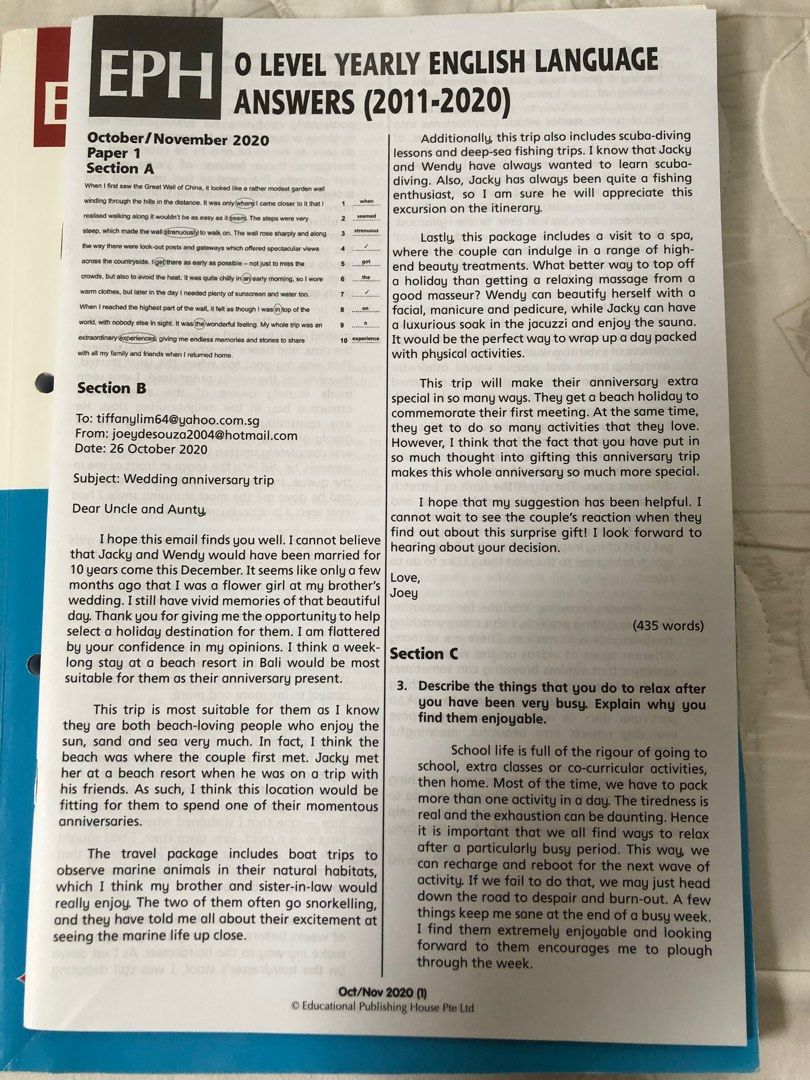 O level English TYS 2011-2020 with answers, Hobbies & Toys, Books ...