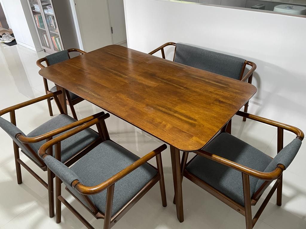 Penang solid wood table + dining bench +chairs, Furniture & Home Living ...
