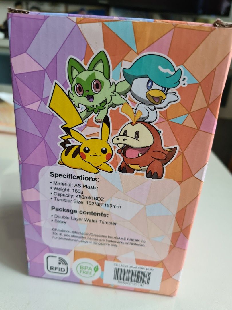 Pokemon Double Layer Water Tumbler w Straw, Furniture & Home Living ...