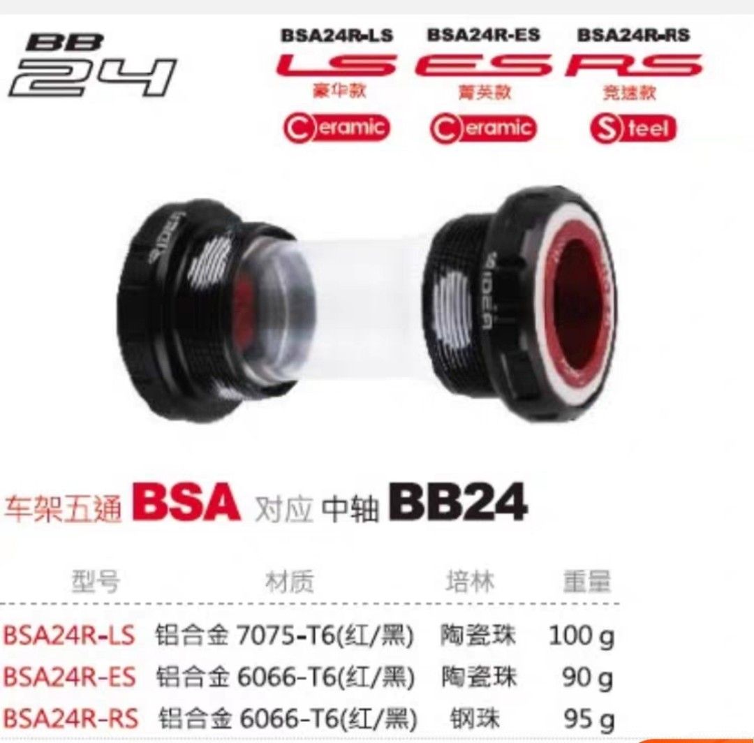 Ridea 陶瓷BB BSA24 中軸, 運動產品, 單車及配件, 單車 - Carousell