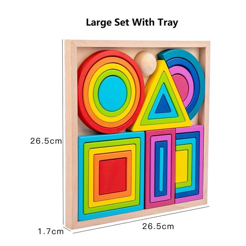 [Set of 6] LARGE Wooden Montessori Rainbow Stacking & Puzzle with Tray ...
