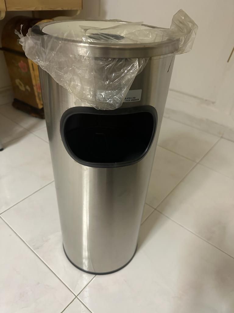 Stainless Steel Standing Garbage Waste Bin w/ Ashtray, Furniture & Home ...