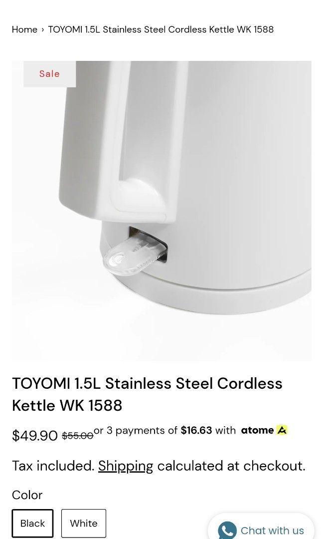 TOYOMI 1.5L Stainless Steel Cordless Kettle WK 1588, TV & Home Appliances, Kitchen Appliances ...