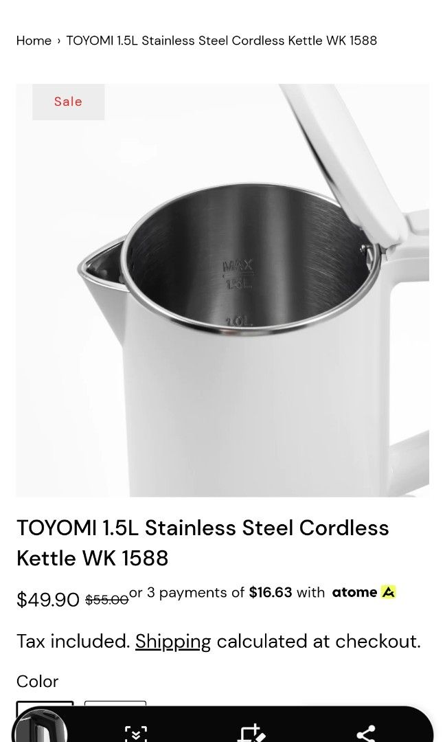 TOYOMI 1.5L Stainless Steel Cordless Kettle WK 1588, TV & Home Appliances, Kitchen Appliances ...