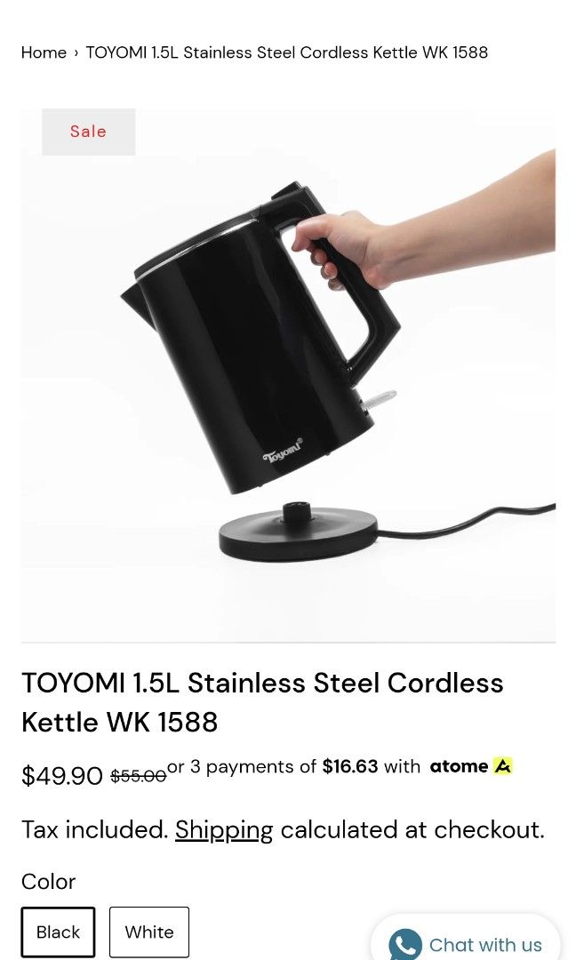 TOYOMI 1.5L Stainless Steel Cordless Kettle WK 1588, TV & Home Appliances, Kitchen Appliances ...