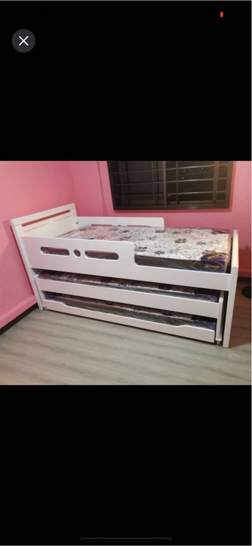 TRIPLE BEDFRAME / Bunk Bed / PULL OUT BED / WOODEN BED / SINGLE BED ...