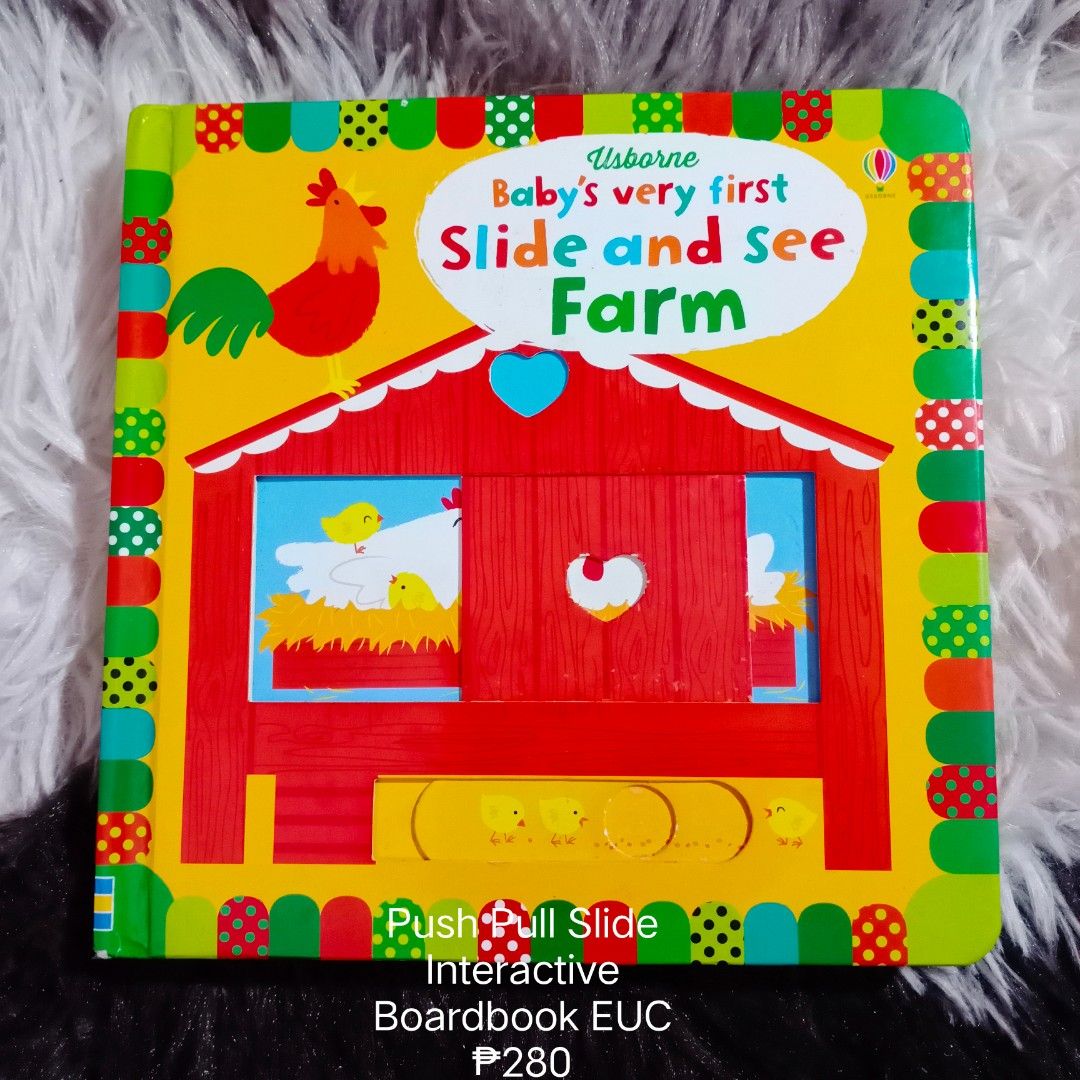 Usborne Babys Very First Slide & See Farm Push Pull Slide on Carousell
