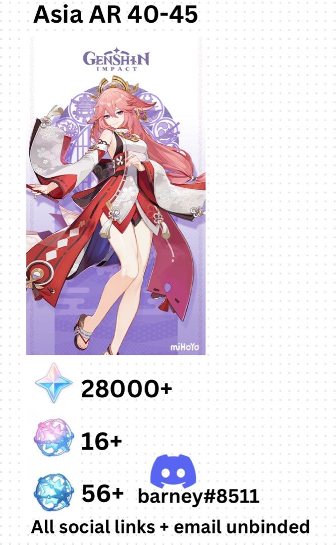 Yae Miko + 260 Wishes - AR40 Yae Miko Genshin Impact Starter Account ...