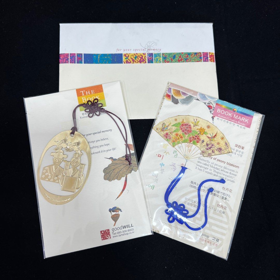 2 pcs X Korea Tradisional Stainless Steel 24k Gold Plated Bookmark set ...