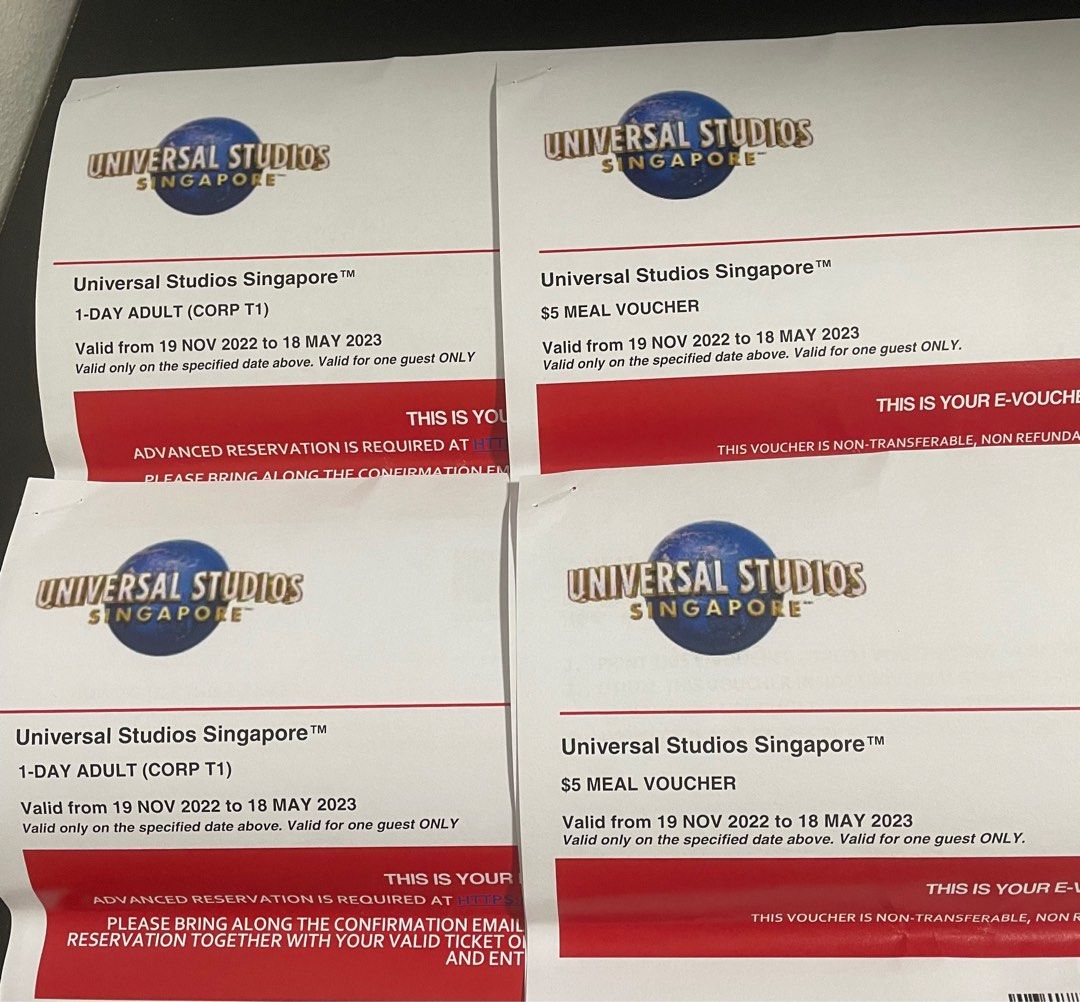 2 Universal Studios Singapore tickets with $5 meal vouchers each (USS ...