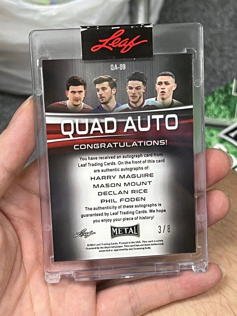 3/8 Sports card Leaf Quad Autograph Harry Maguire Mason Mount Declan ...