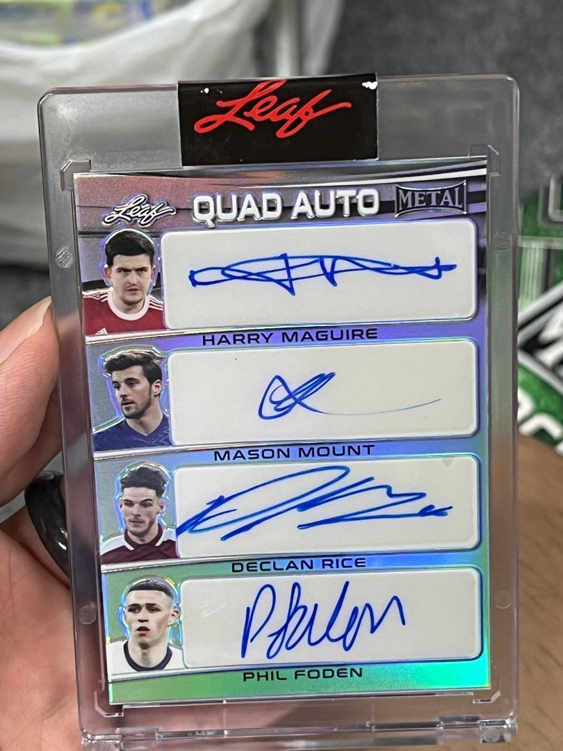 3/8 Sports card Leaf Quad Autograph Harry Maguire Mason Mount Declan ...