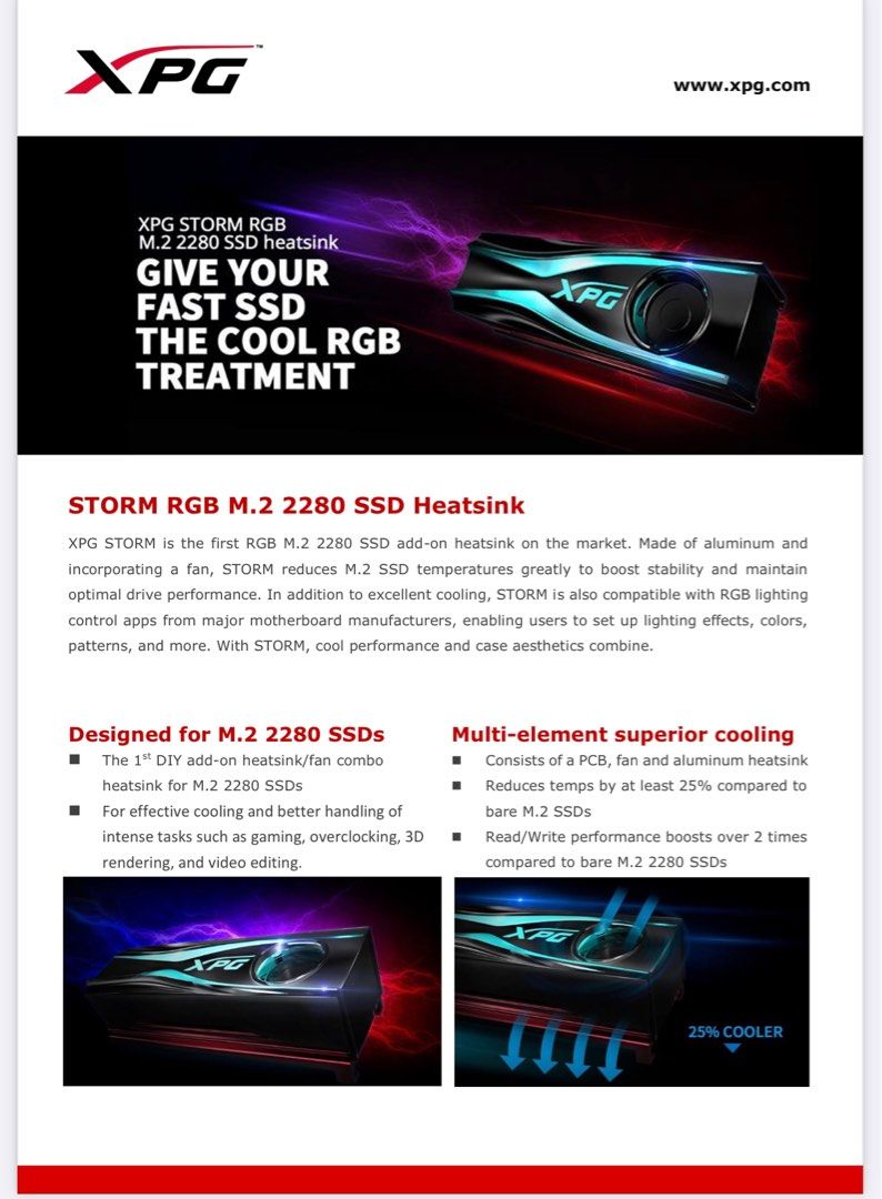 Adata Storm RGB M.2 SSD Cooler, Computers & Tech, Parts & Accessories ...