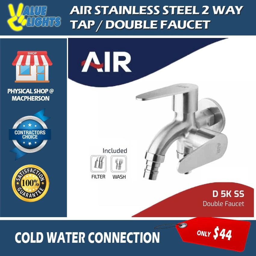 AIR Stainless Steel 2 Way Tap Cold Water Double Faucet D 5K SS ...