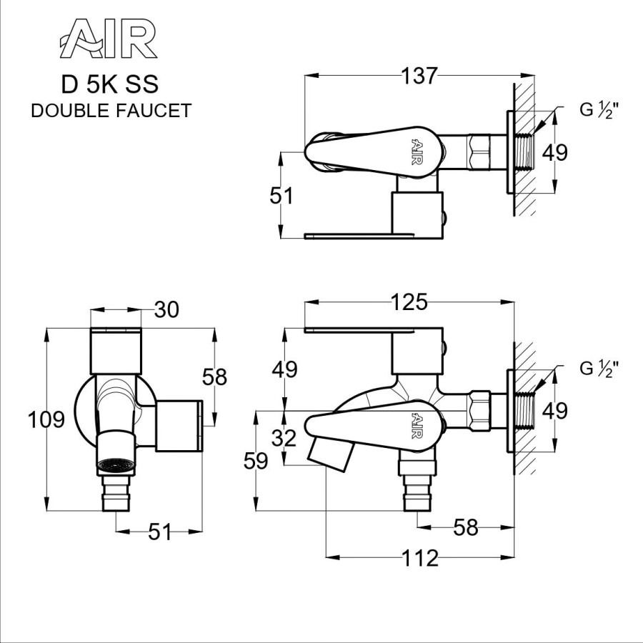 AIR Stainless Steel 2 Way Tap Cold Water Double Faucet D 5K SS ...
