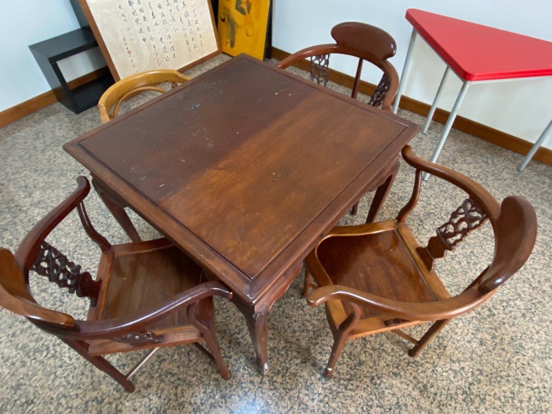 Antique Mahjong Table set cum Dining Table (L0.8M x H0.67M) , Furniture ...