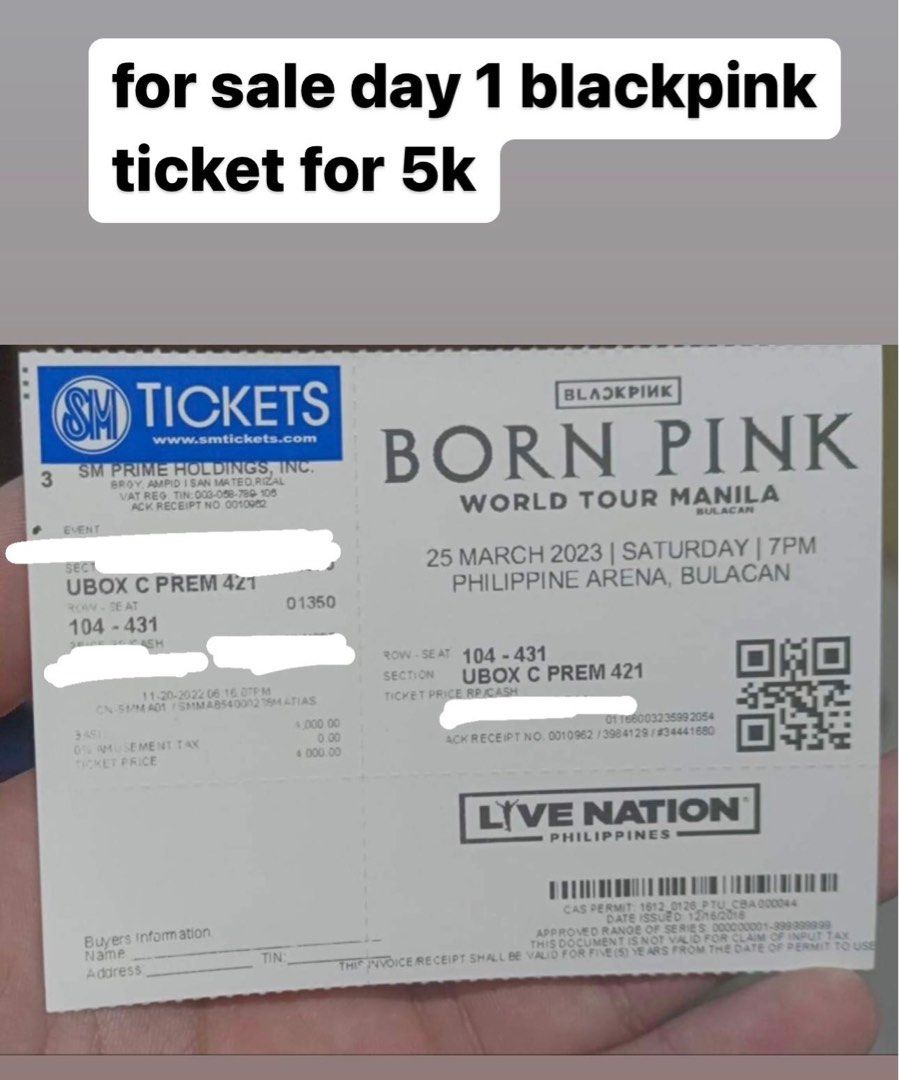 Blackpink ticket philippine arena day 1 and day 2 UBC seat on Carousell