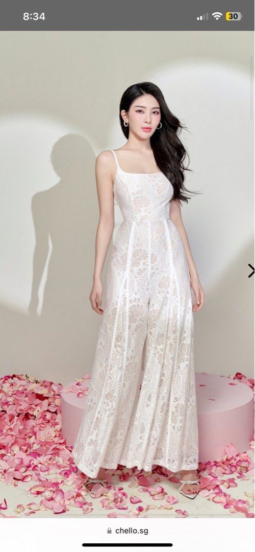 Chello - Hart Wide-Legged Lace Jumpsuit In Iconic White, Women's ...