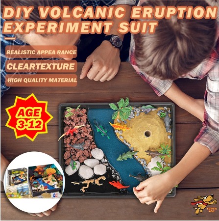 Children's Jurassic Dinosaur Fossil Volcano Eruption Model Habitat ...
