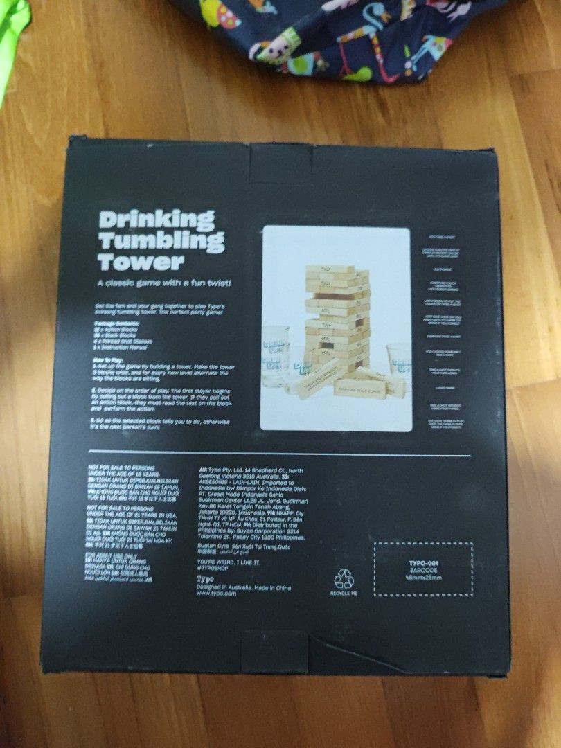 Drinking tumbling tower Jenga game, Hobbies & Toys, Toys & Games on ...