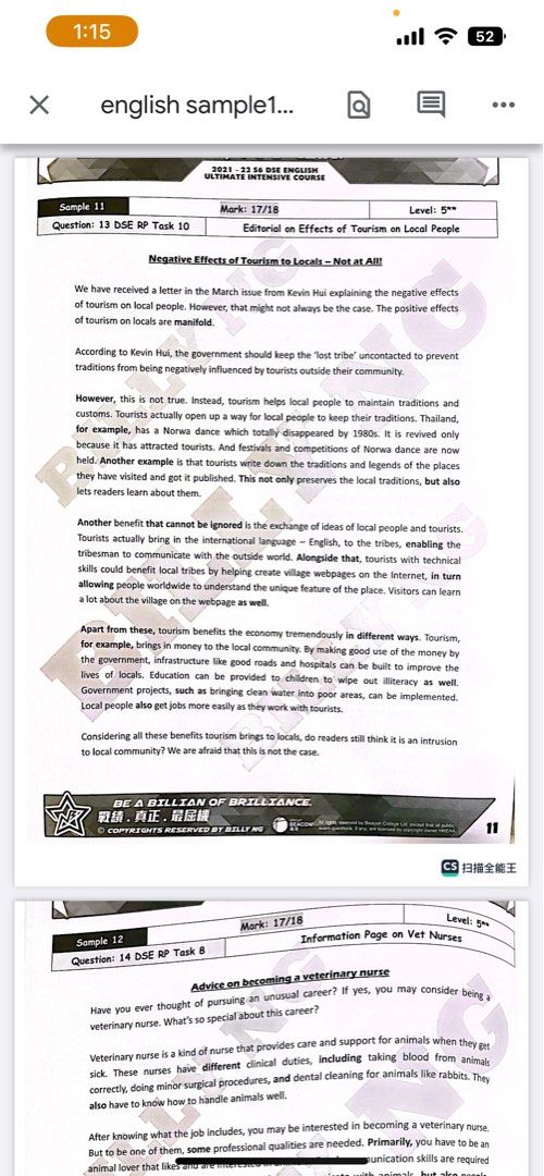 Dse English writing notes and 5**samples （billy ng), 興趣及遊戲, 書本 & 文具 ...