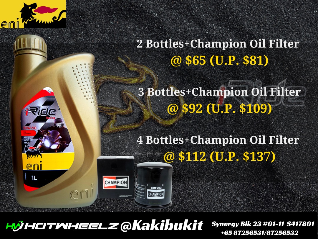 ENI I-RIDE RACING 10W 50 ENGINE OIL PROMO!! FREE OIL FILTER ...