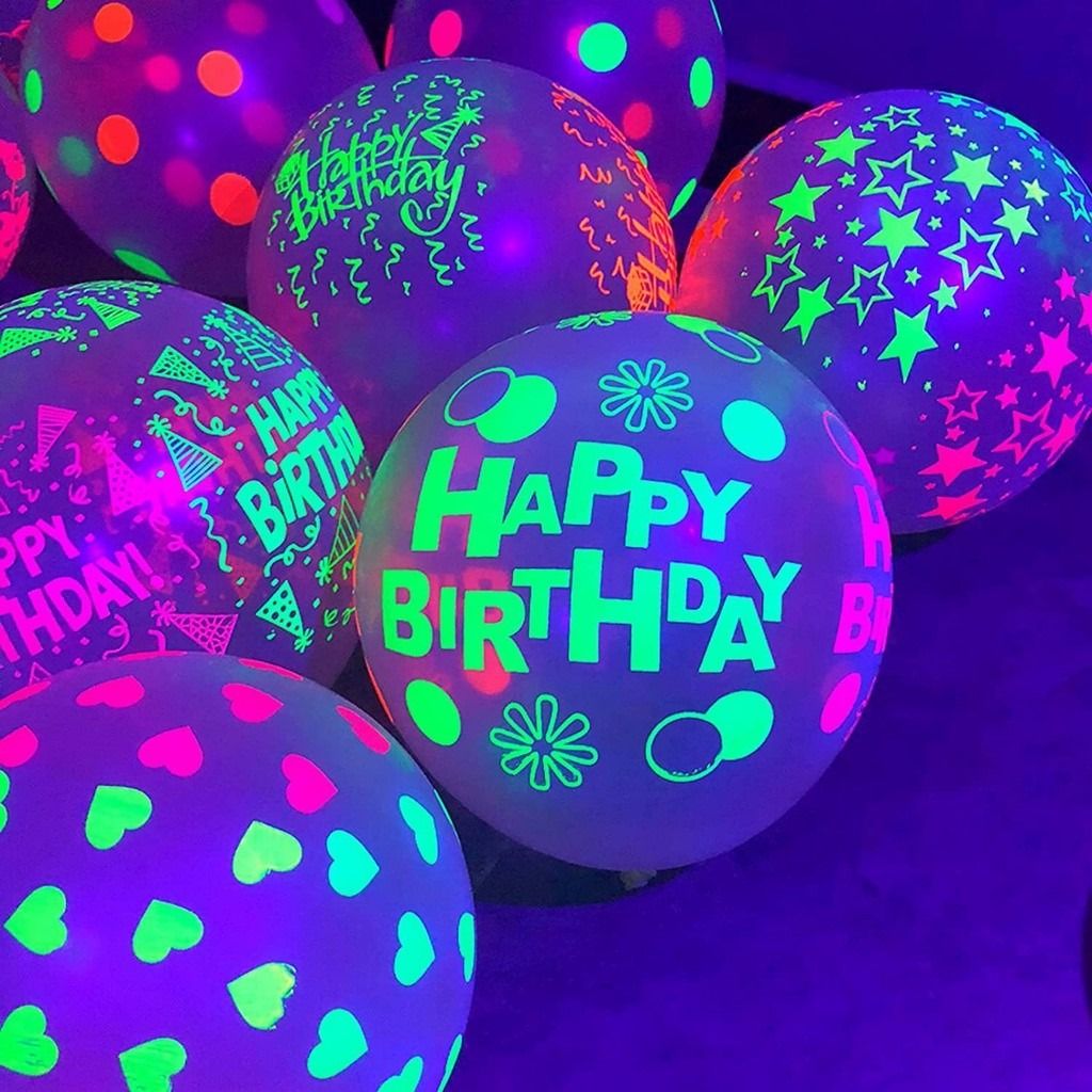 Fluorescent Happy Birthday Balloons Neon Glow Luminous Balloons 5Pcs ...