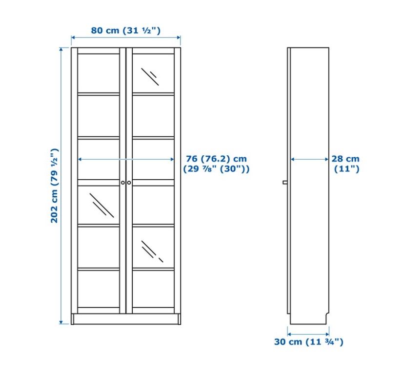 IKEA BILLY Bookcase with glass-doors, grey/metallic effect, 80x30x202 ...