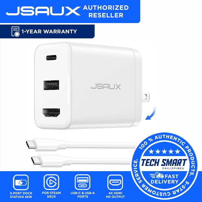 JSAUX 45W Charger Dock for Steam Deck, 3-Port Dock Station [USB-C/USB-A ...