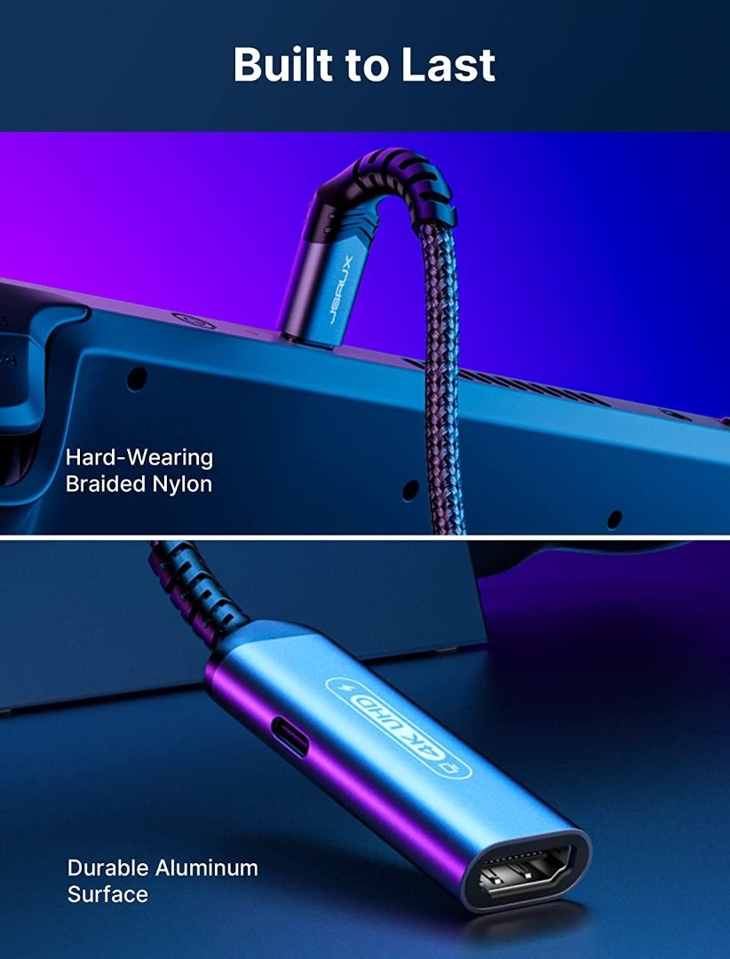 JSAUX USB C to HDMI Adapter and Charger for Steam Deck, 2-in-1 4K ...