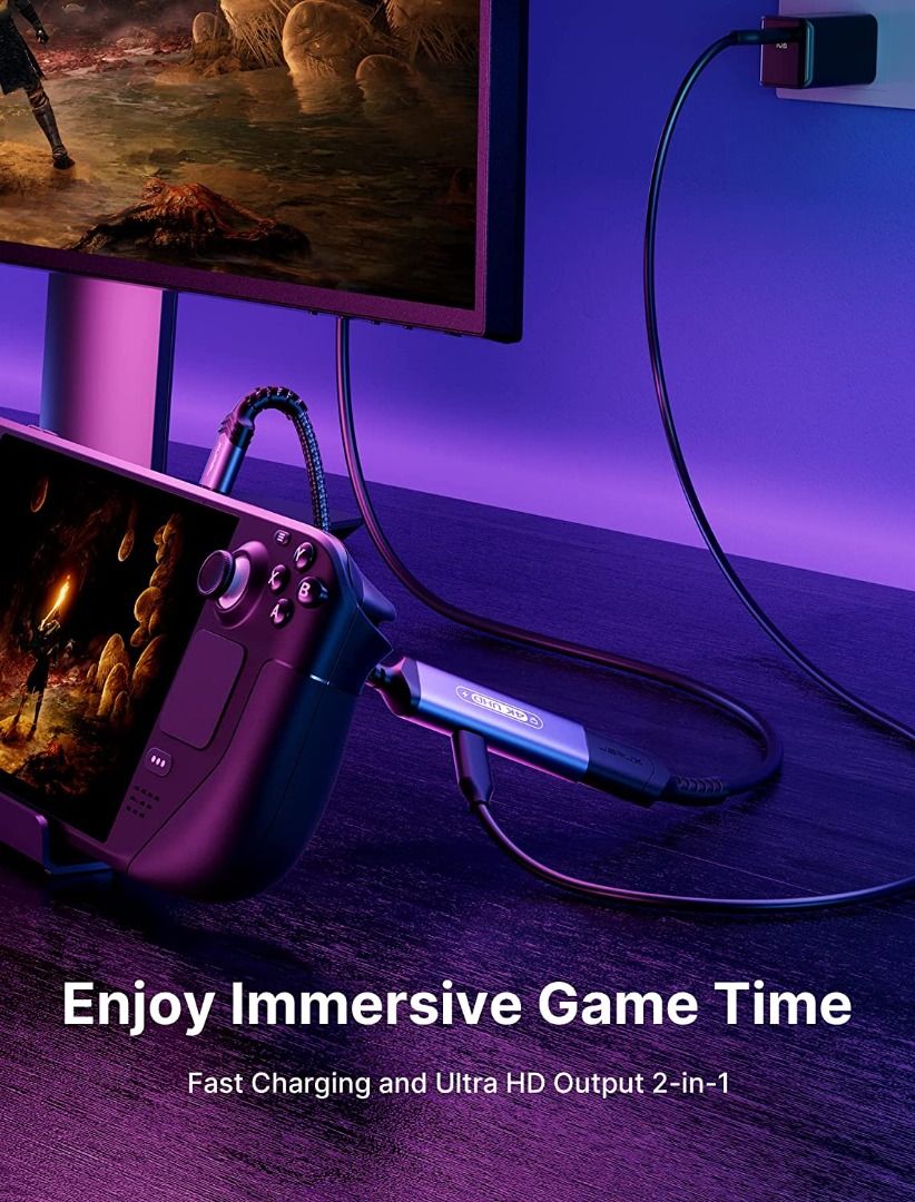 JSAUX USB C to HDMI Adapter and Charger for Steam Deck, 2-in-1 4K ...