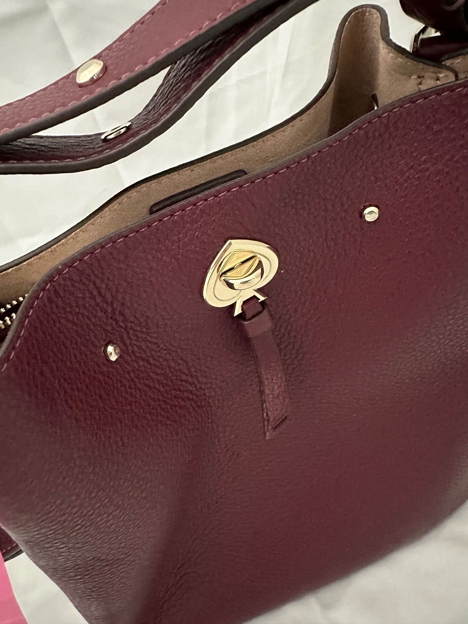 Kate Spade Marti Large Bucket Bag Pebbled Leather in Deep Berry ...