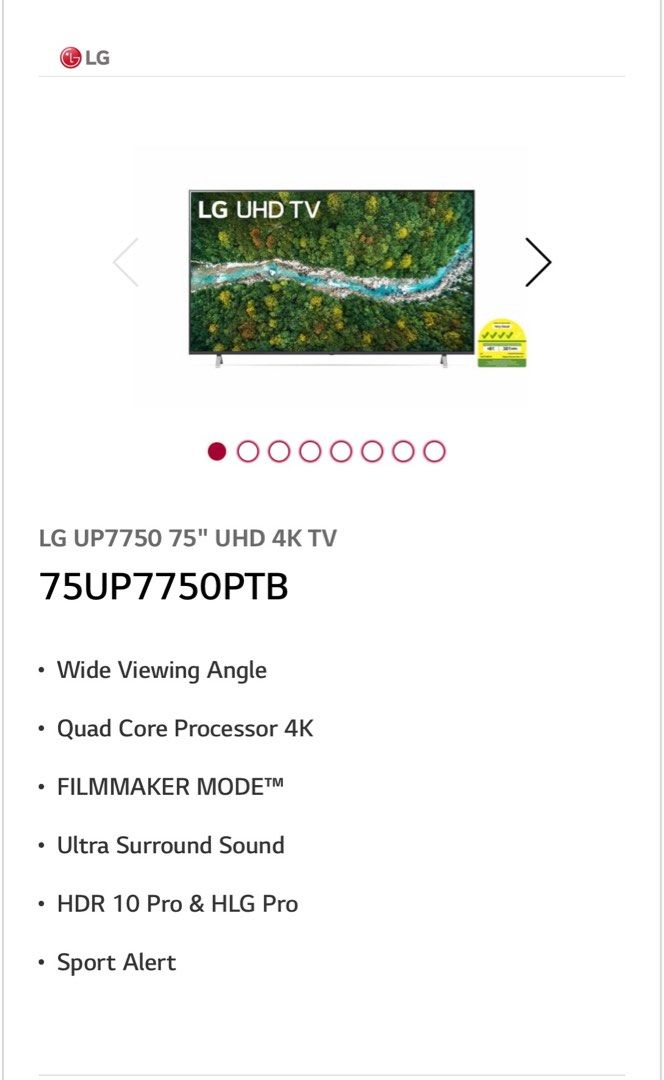 LG UP7550 75 inch UHD 4K TV, TV & Home Appliances, TV & Entertainment, TV on Carousell