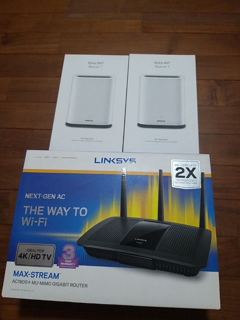 Linksys AC1900+ MU-MIMO GIGABIT Wi-Fi router And Nokia Wi-Fi Beacon ...